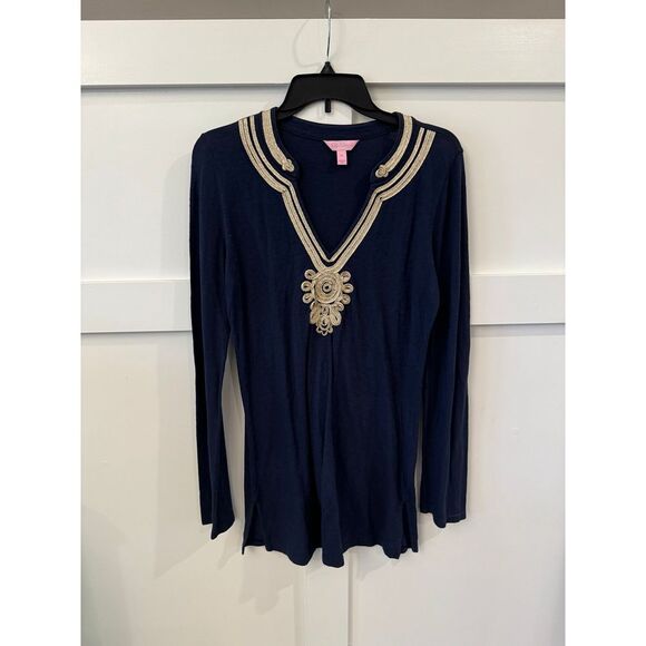 Lilly Pulitzer | Tops | Lilly Pulitzer Emerson Tunic True Navy Metallic ...